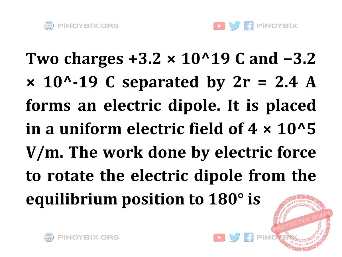 Solution: The work done by electric force to rotate the electric dipole