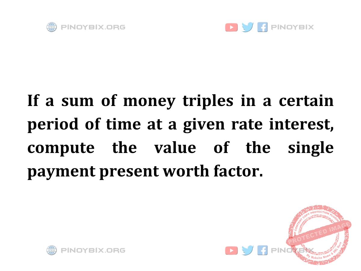 Solution: Compute the value of the single payment present worth factor